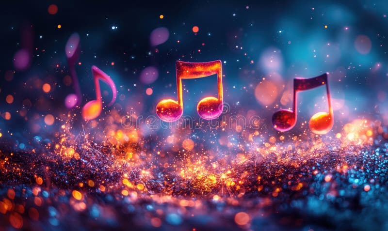 Colorful Musical Notes Glowing Vibrant Sparkles Bokeh Background Stock ...