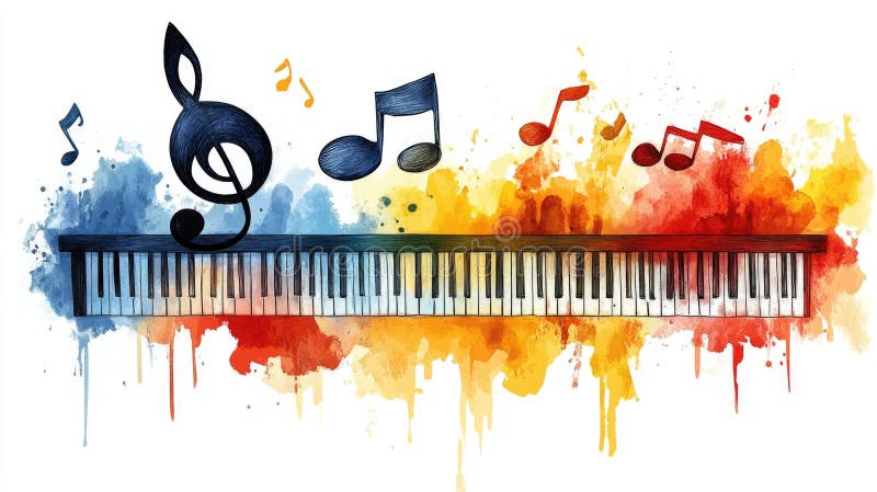 Colorful Musical Notes and Piano Keyboard with Vibrant Paint Splash ...