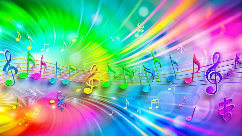 Colorful Musical Notes and a Rainbow Background Stock Photo - Image of ...
