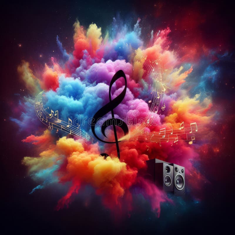 Colorful Musical Notes and Smoke Cloud Explosion Stock Photo - Image of ...