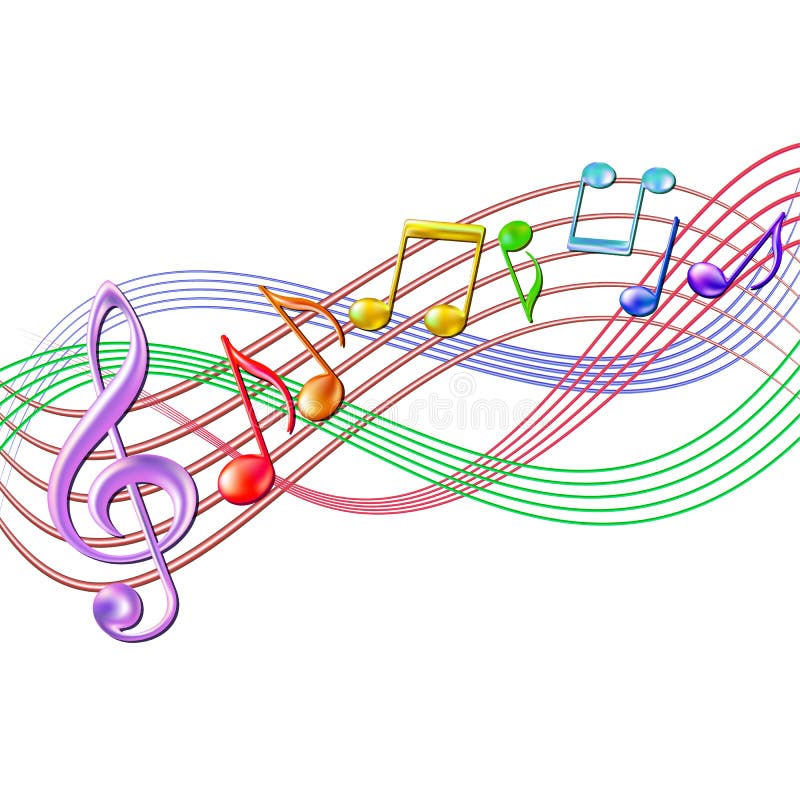 Musical notes and art tools in a colorful wave - retyfiber