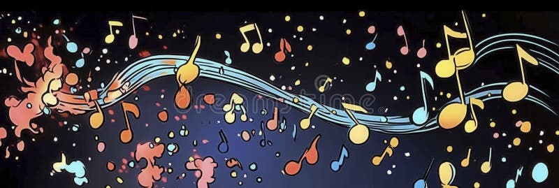 Colorful Musical Notes Stream Across Dark Backdrop Stock Illustration ...