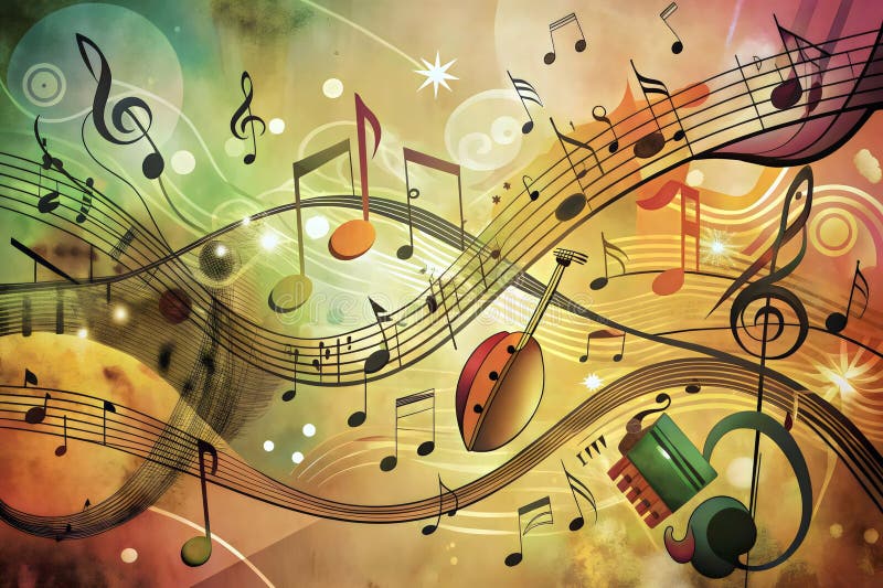 Colorful Musical Notes Vibrant Harmony Sound Waves Instruments Stock ...