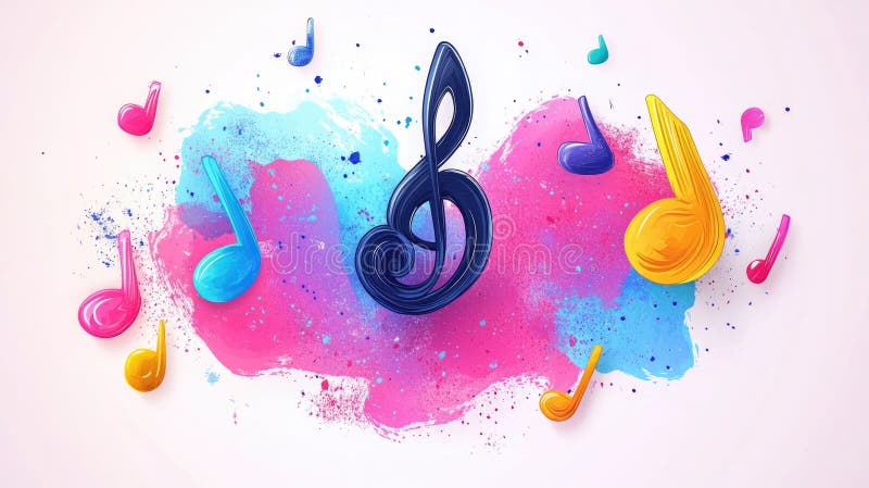Colorful Musical Notes with Vibrant Paint Splashes on White Background ...