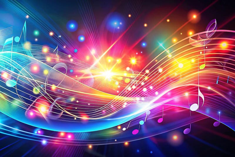 Colorful Musical Notes Wave with Lights Stock Illustration ...