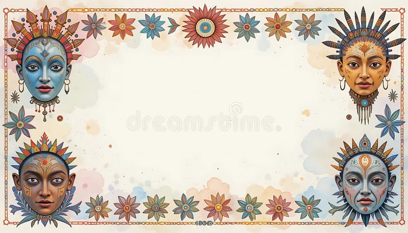 Colorful Mystical Mask Border with Flowers for Invitations or Creative ...
