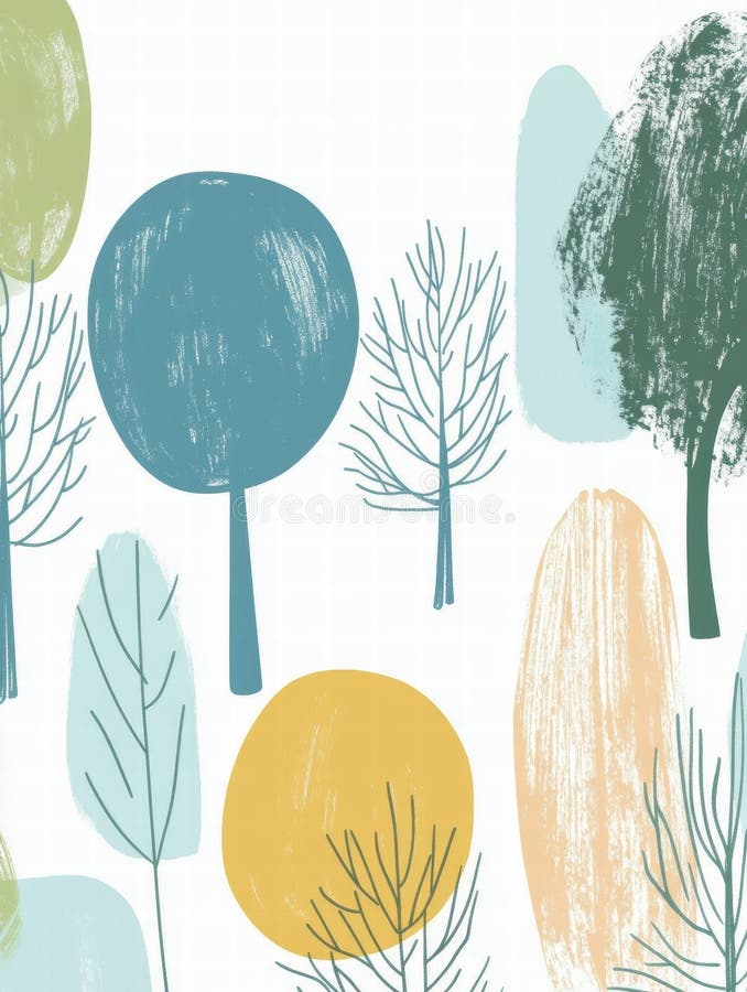 Colorful Naive Art Style Background Featuring Whimsical Trees and ...