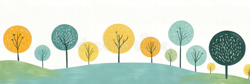 Colorful Naive Art Style Landscape with Trees and Open Space for ...