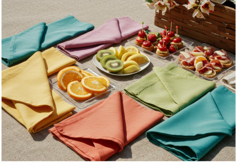 Colorful Napkins and Picnic Food on a Sandy Surface Stock Illustration ...
