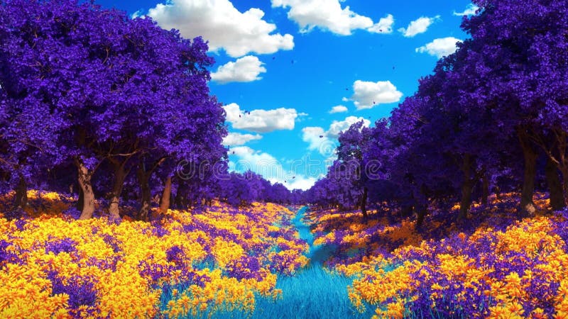 Colorful Nature Landscape with Trees and Flowers - Loop Fantasy ...
