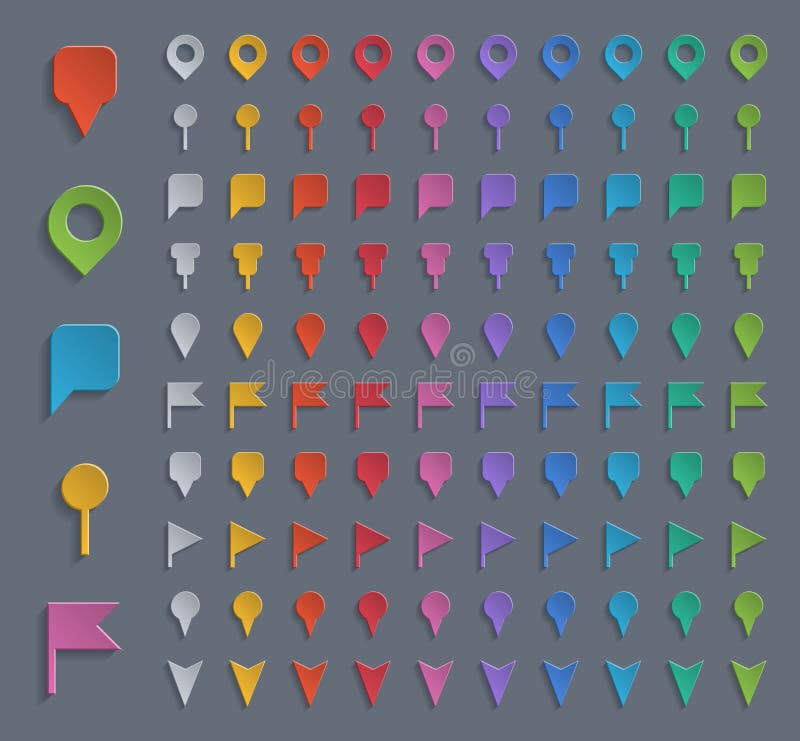 Colorful navigation pins. stock vector. Illustration of pictograms ...