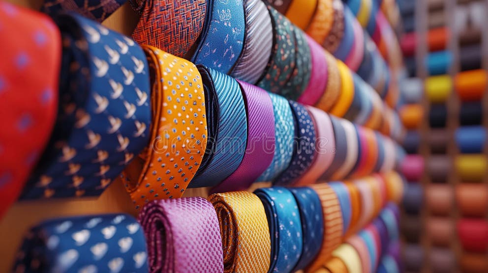 Colorful Neckties Rolled and Displayed on a Wall Stock Illustration ...