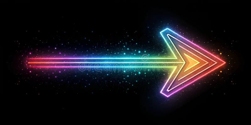 A Colorful Neon Arrow Points Right Against a Dark Sparkly Background ...