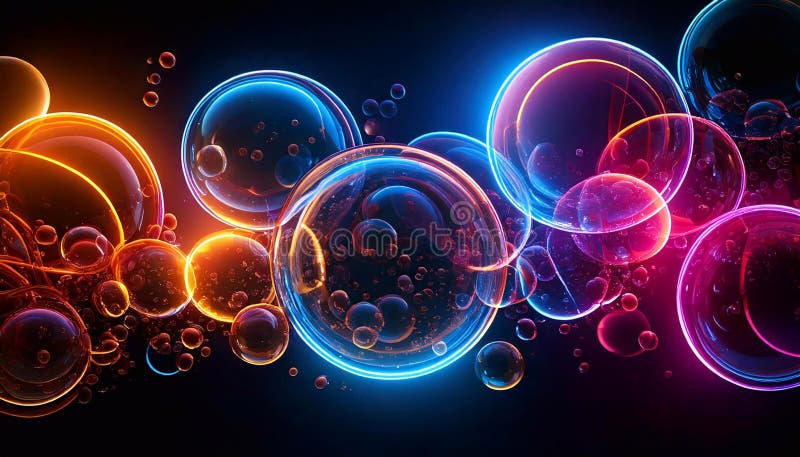 Colorful Neon Bubbles Glowing Against a Dark Background Create a ...
