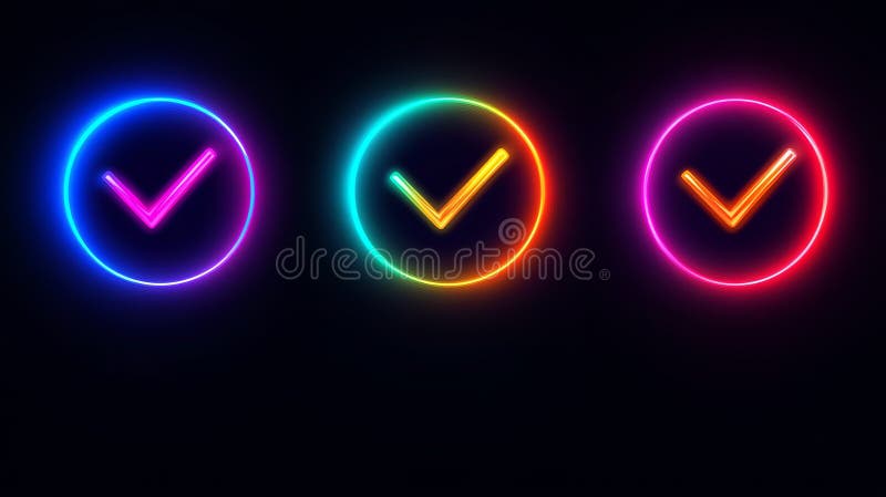 Colorful Neon Check Marks Glowing in a Dark Background, Ideal for ...