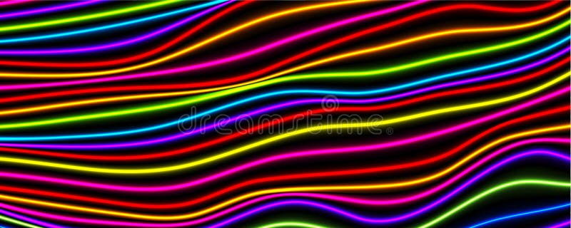 Colorful Neon Curved Wavy Lines Abstract Background Stock Illustration ...