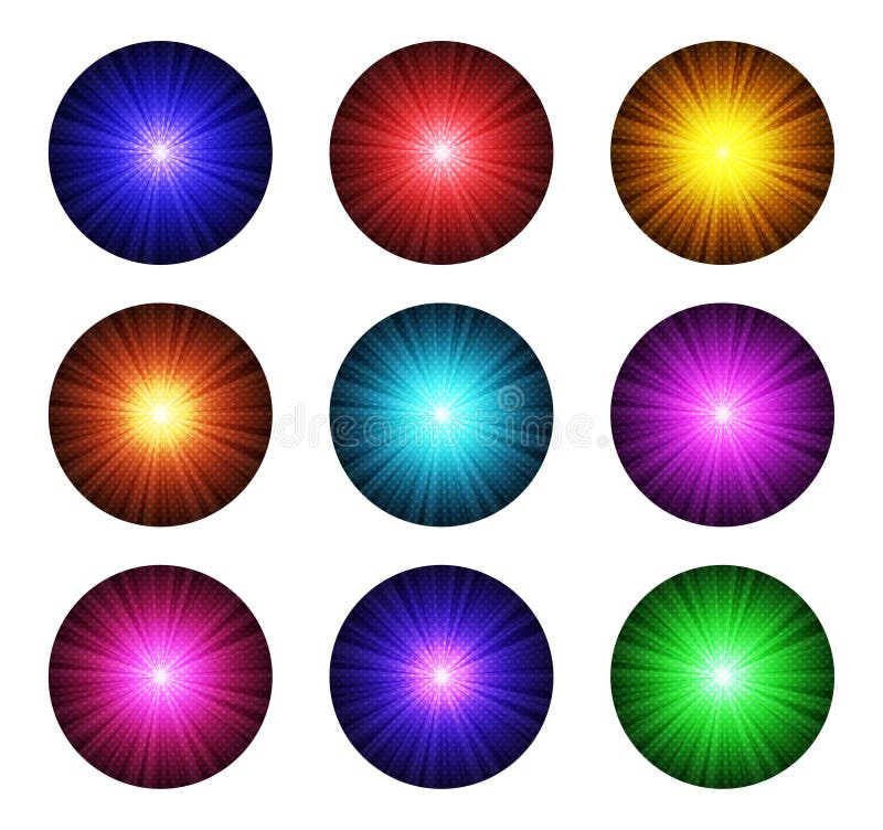 Colorful Neon Disco Light Sunburst Circle Set Stock Vector ...