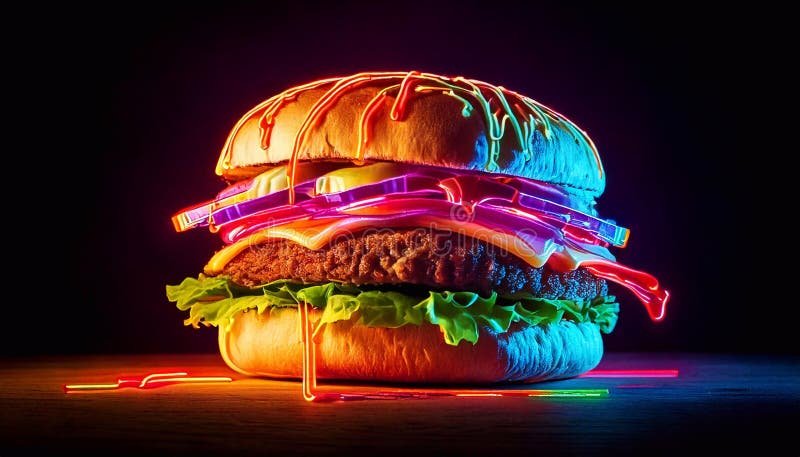 Colorful Neon Doner Kebab with Vibrant Toppings and Creative Lighting ...