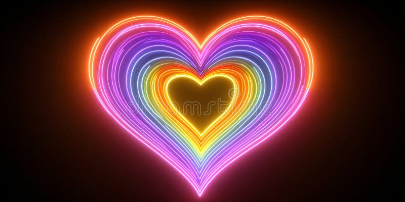 A Colorful Neon Heart with Multiple Layers on a Black Background and a ...