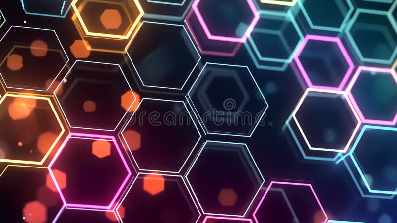 Colorful Neon Hexagons Abstract Background with Glowing Lights Stock ...