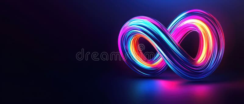 Colorful Neon Infinity Symbol on Dark Background Stock Illustration ...