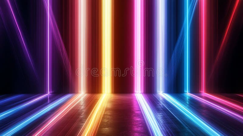 Colorful Neon Light Beams on a Dark Background, Creating a Vibrant ...