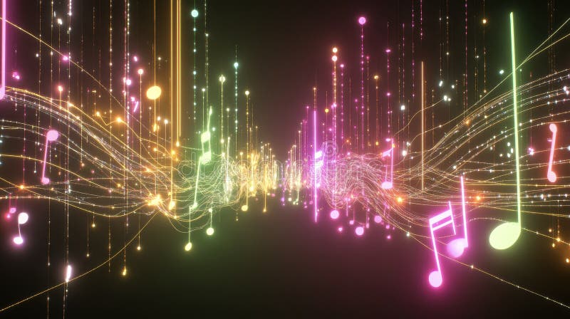 A Colorful, Neon Light Display of Musical Notes Stock Illustration ...