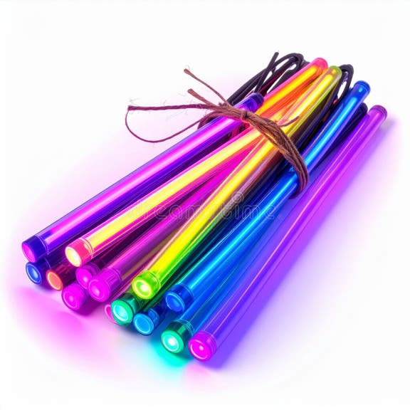 Colorful Neon Light Sticks Bundle on White Background Stock ...
