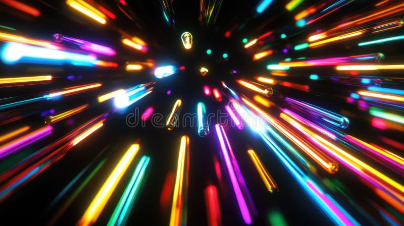 Colorful Neon Light Streaks Exploding from the Center. Concept of Speed ...