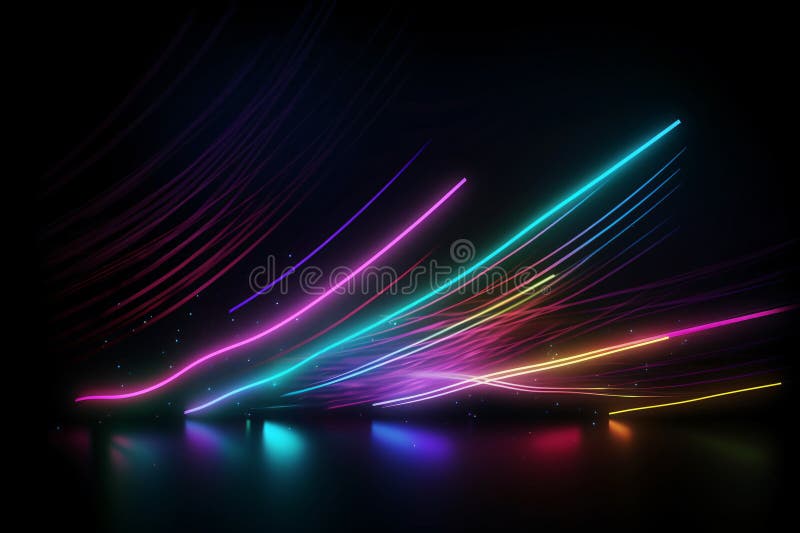 Colorful Neon Light Trails with Motion Effect on Black Background Stock ...
