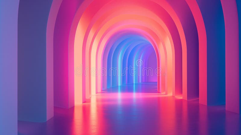 Colorful Neon Lights in Arch Interior. AI Generated. Stock Illustration ...