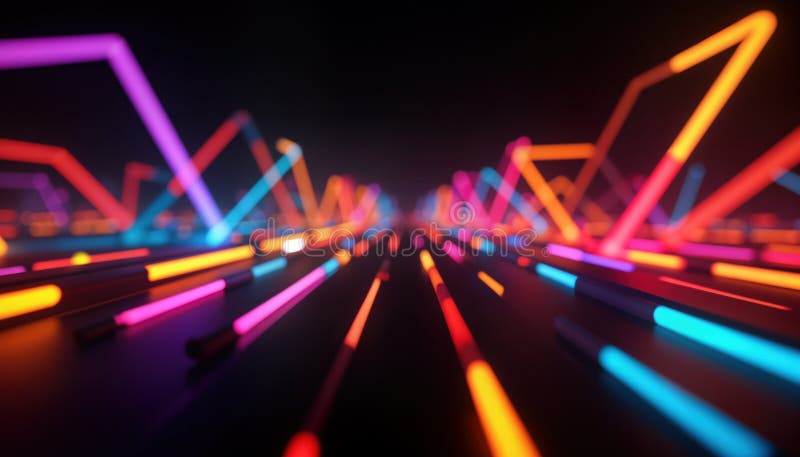 Colorful Neon Lights Create Dynamic, Futuristic Scene. Lines of Vibrant ...