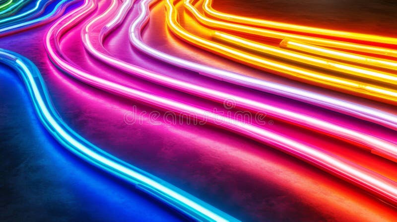 Colorful Neon Lights Curve Across Dark Surface Stock Illustration ...