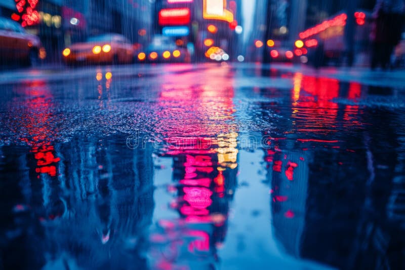 Colorful Neon Lights Reflecting on a Puddle Editorial Stock Photo ...