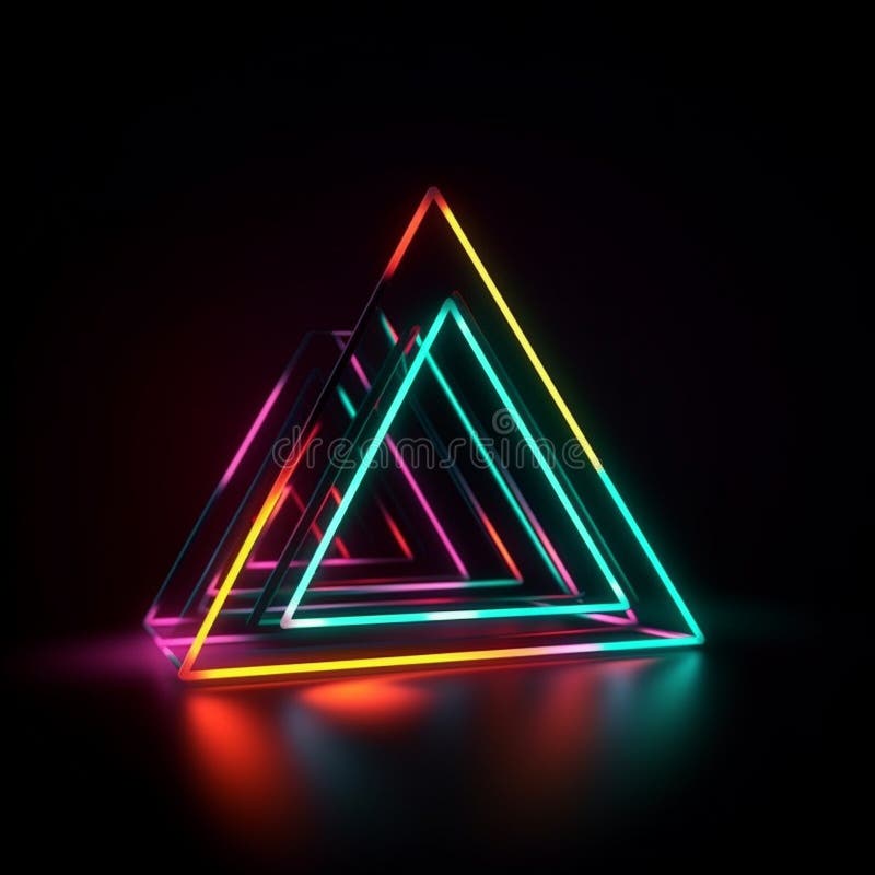 Colorful Neon Lights in Triangle Shape on Dark Background Stock ...