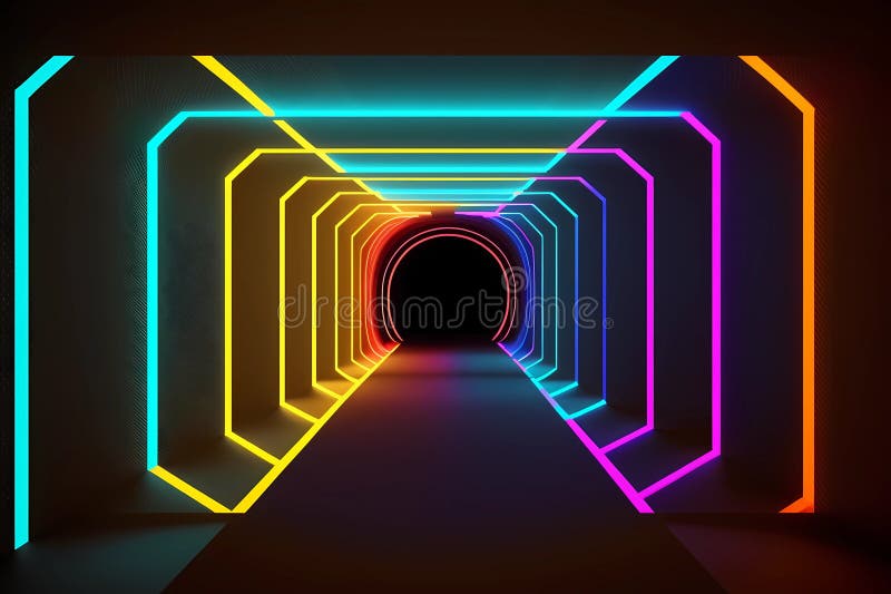 Colorful Neon Lights Tunnel Stock Illustration - Illustration of tunnel ...