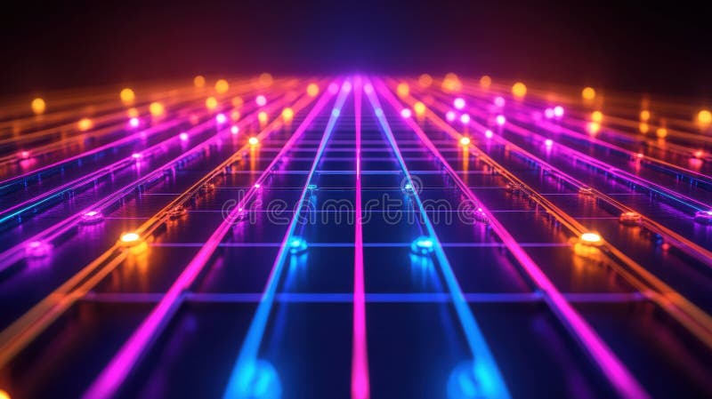 Colorful Neon Lines Create a Vibrant 3D Grid Pattern in Dark Space ...