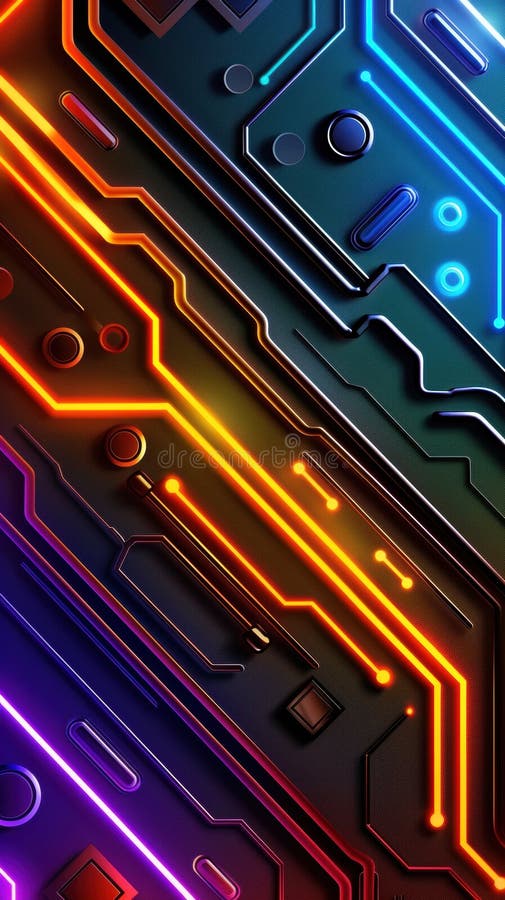 A Colorful, Neon-lit Image of Electronic Components Stock Illustration ...