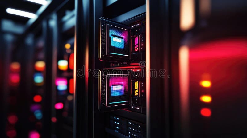 Colorful Neon Lit Server Room Advanced Technology Data Center Stock ...