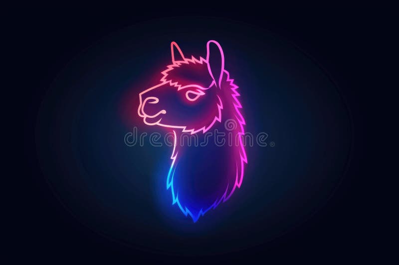 Colorful Neon Llama Head on a Dark Background, Perfect for Modern ...