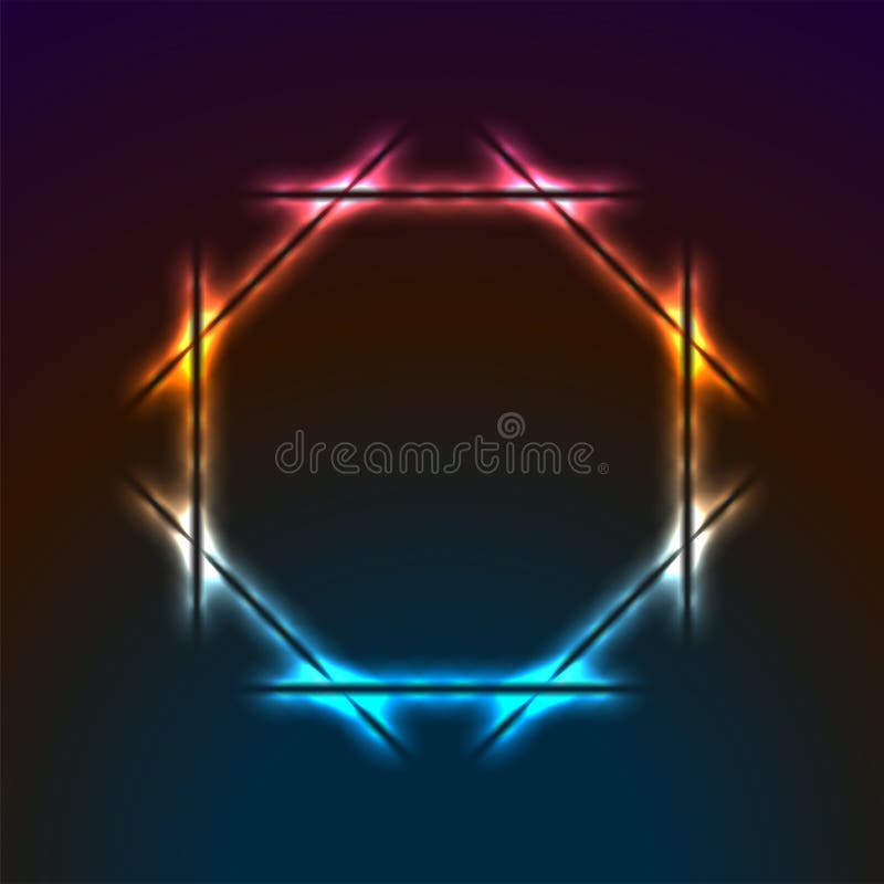 Colorful Neon Luminous Octagon Frame Abstract Retro Background Stock ...