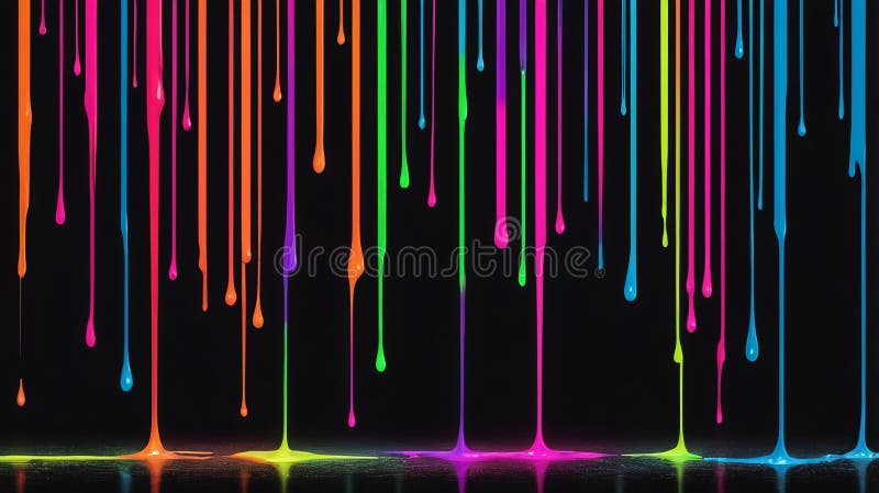 Vibrant Neon Paint Drips Against a Black Background Creating a Colorful ...