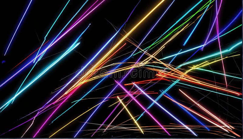 Colorful Neon Rays Zoom Motion Effect on Plain Black Ai Generated Stock ...