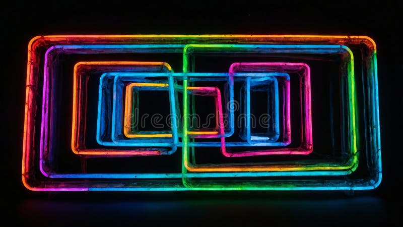 Colorful Neon Rectangles Intertwined in Abstract Concentric Geometric ...