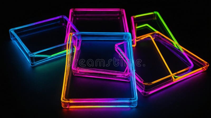 Colorful Neon Rectangles Intertwined in Abstract Concentric Geometric ...