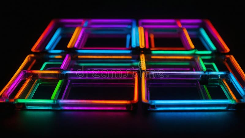 Colorful Neon Rectangles Intertwined in Abstract Concentric Geometric ...