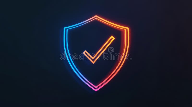 Colorful Neon Shield with Checkmark on Dark Background Design Stock ...