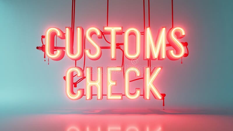 Colorful Neon Sign Displaying Customs Check in a Modern Setting with a ...