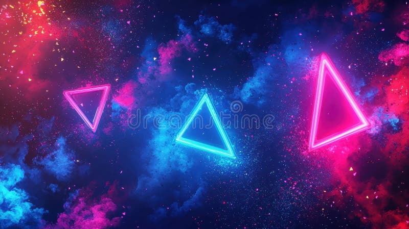 Dynamic Neon Triangles in Cosmic Space Abstract Art Vibrant Digital ...