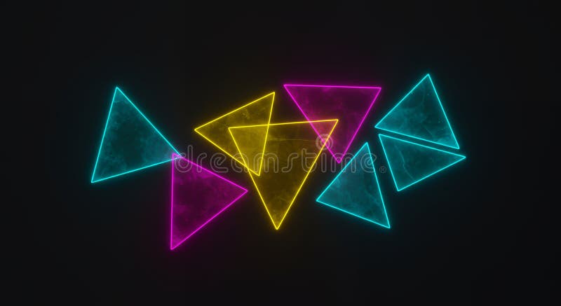 Colorful Neon Triangles Floating on Black Background in Modern Graphic ...